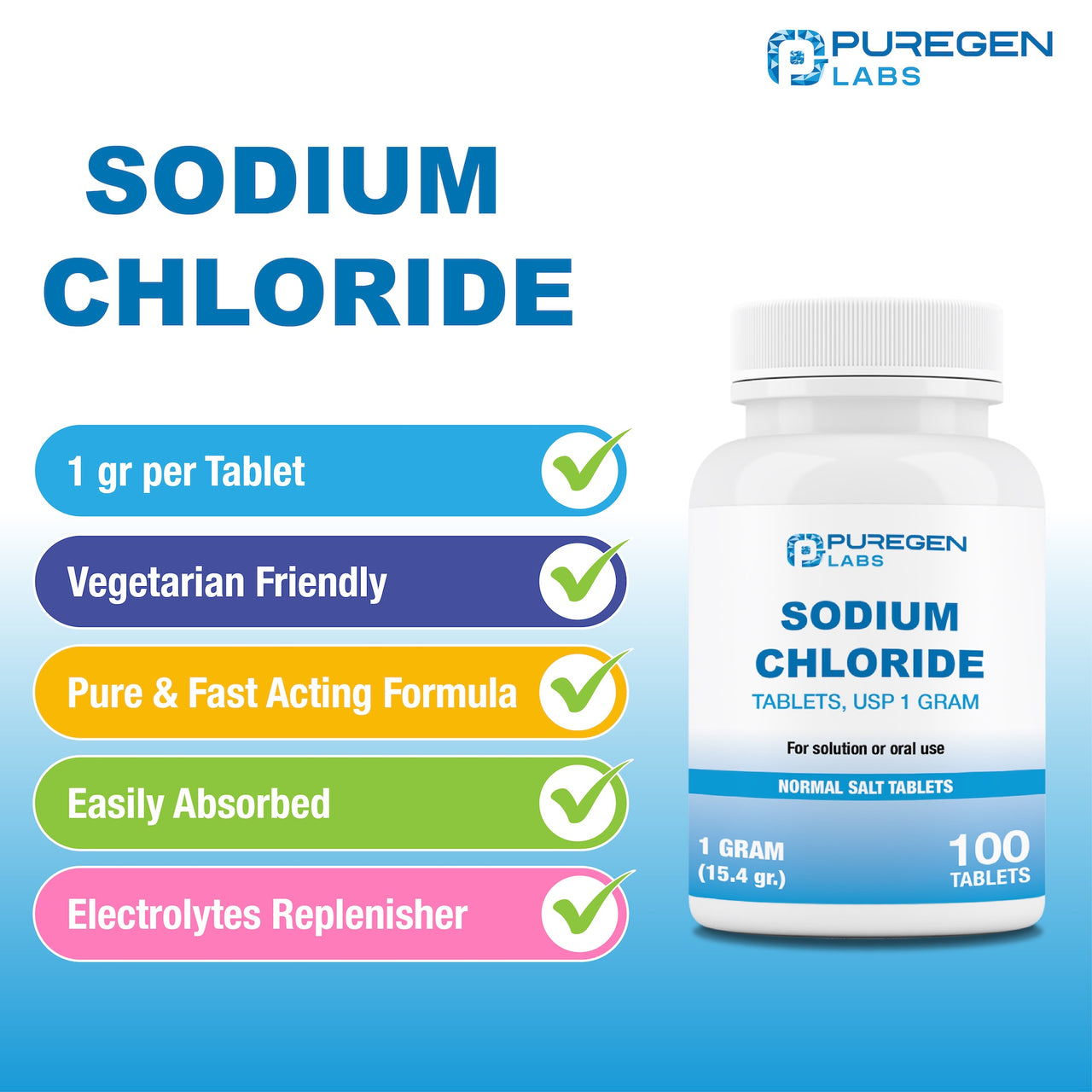 Sodium Chloride Tablets 1 gm (1000 mg) – Puregen Lab