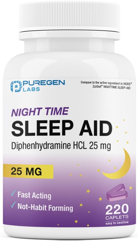 Sleep Aid Caplets, Diphenhydramine HCl 25mg – Puregen Lab
